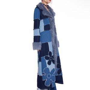 Dolls Kill | Jackets & Coats | Blue Denim Color Block Floral Long ...